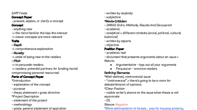 EAPP 101 Finals Reviewer: Comprehensive Concept Paper Guide - Studocu