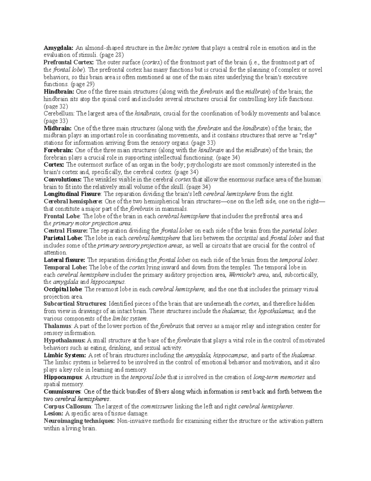 Cognitive Psychology Chapter 2 Key Terms - Amygdala: An almond-shaped ...