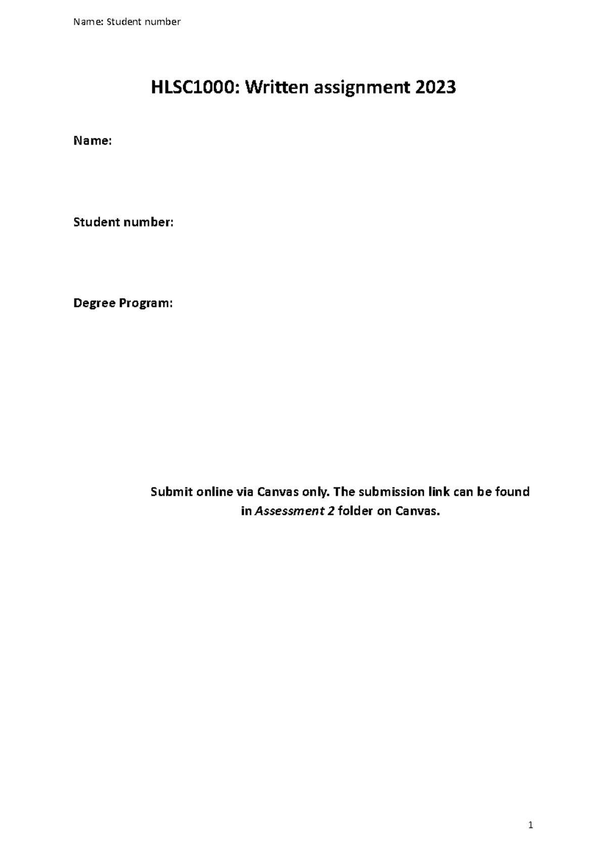 Assignment Template 2023 - HLSC1000: Written assignment 2023 Name ...