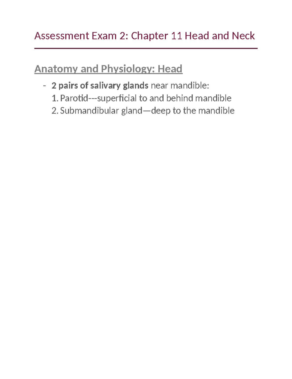 Assessment Exam 2: Head and Neck Anatomy & Physiology Overview - Studocu