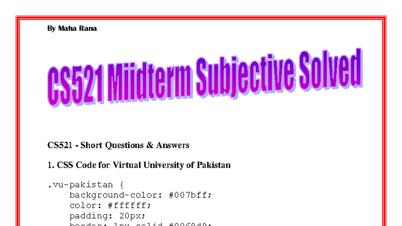 CS521 Midterm Short Questions & Answers by Maha Rana - Studocu