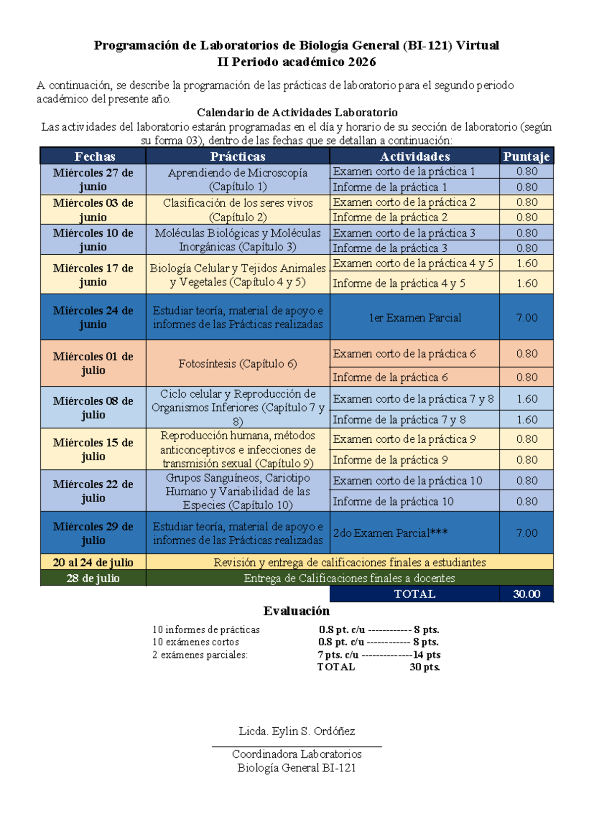 Calendario de Laboratorios BI-121 II PAC 2026 - Virtual - Studocu