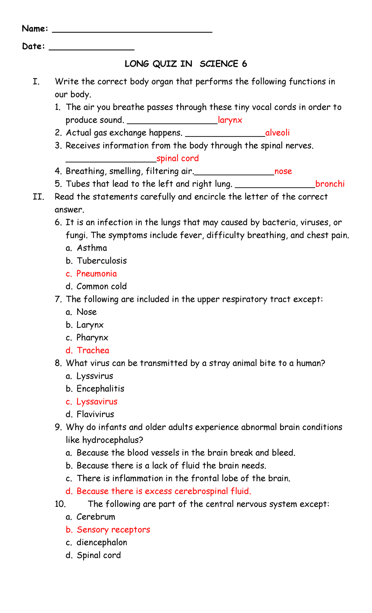 Long quiz in Science 6: 3rd quarter topics and questions - Studocu