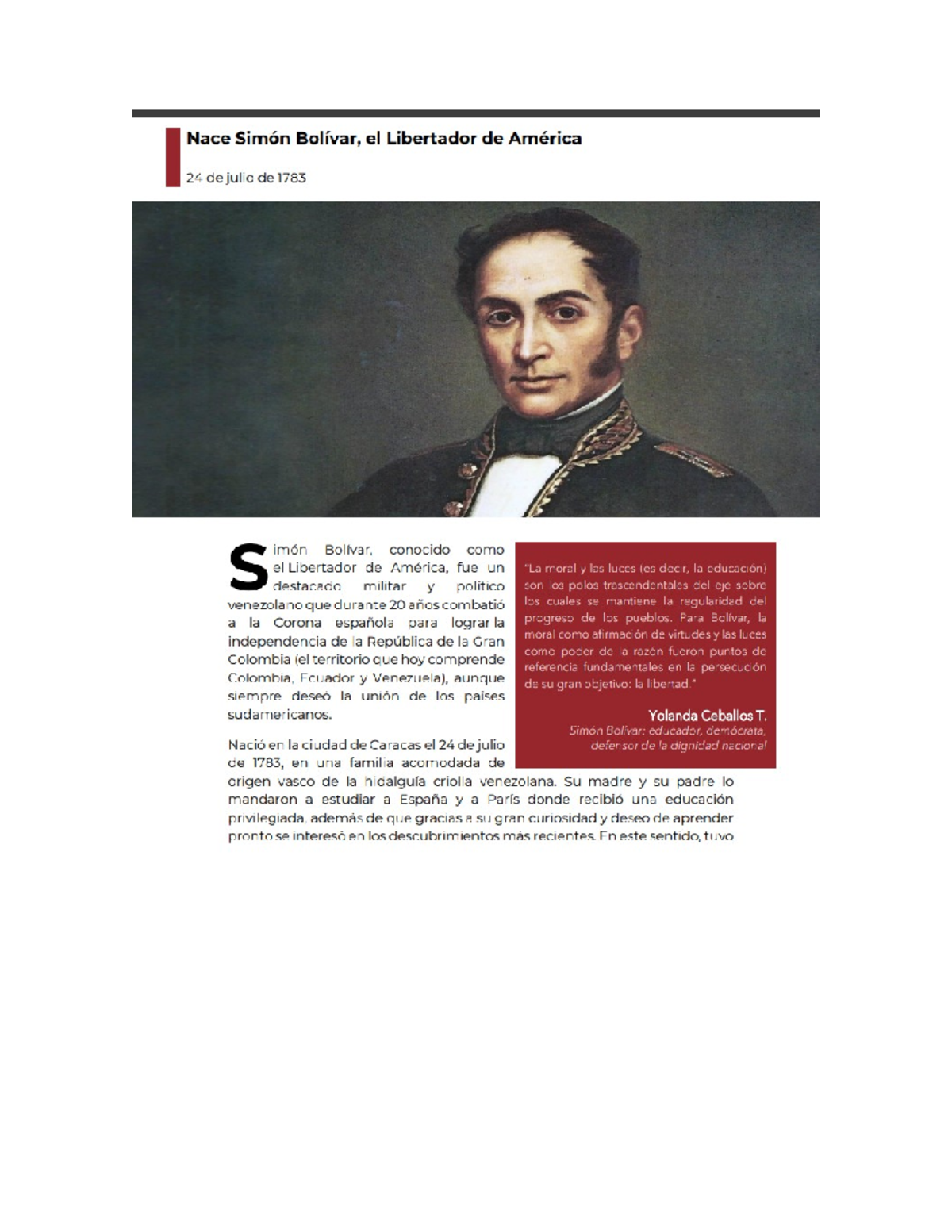 Simón Bolívar: El Libertador de América y su Legado Educativo - Studocu