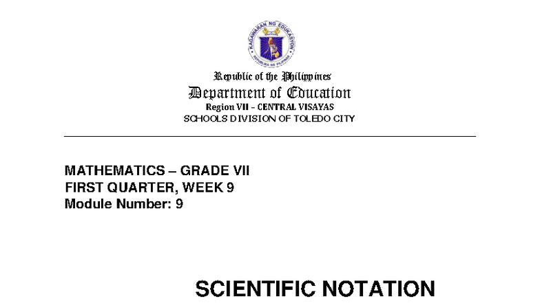Math 7 Q1 Mod 9: Scientific Notation and Significant Figures - Studocu