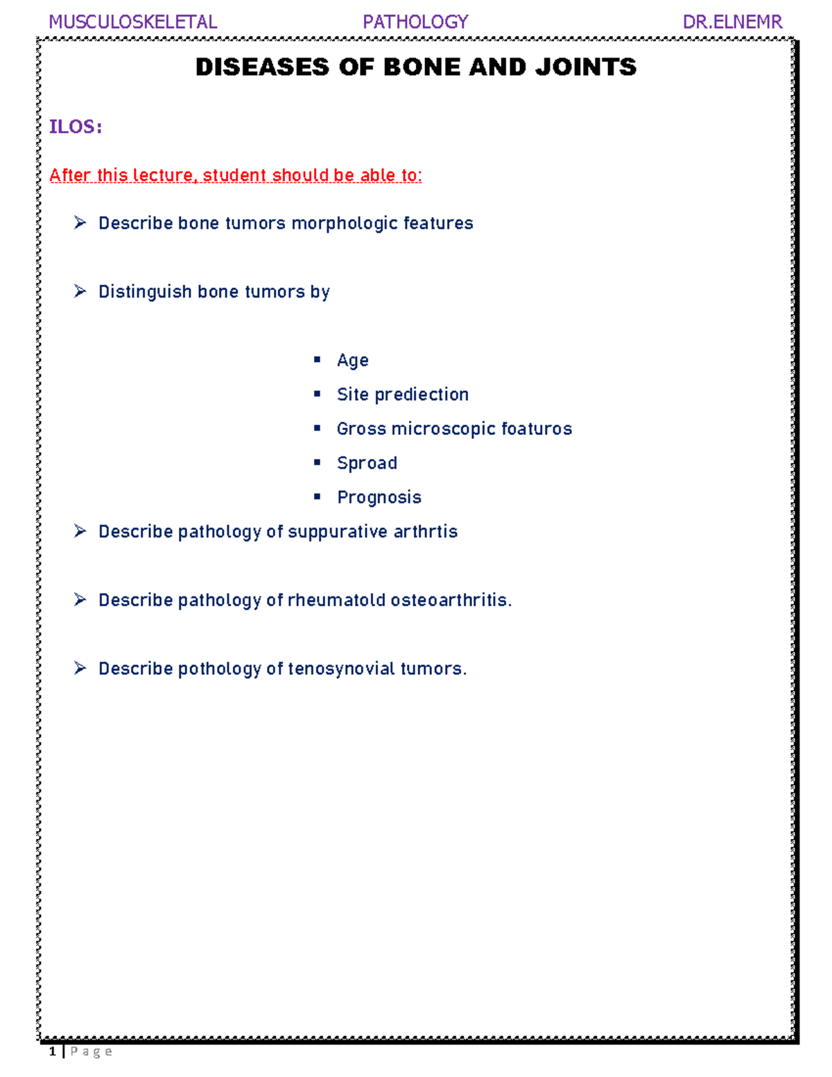 01- Diseases OF BONE AND Joints - DISEASES OF BONE AND JOINTS ILOS ...