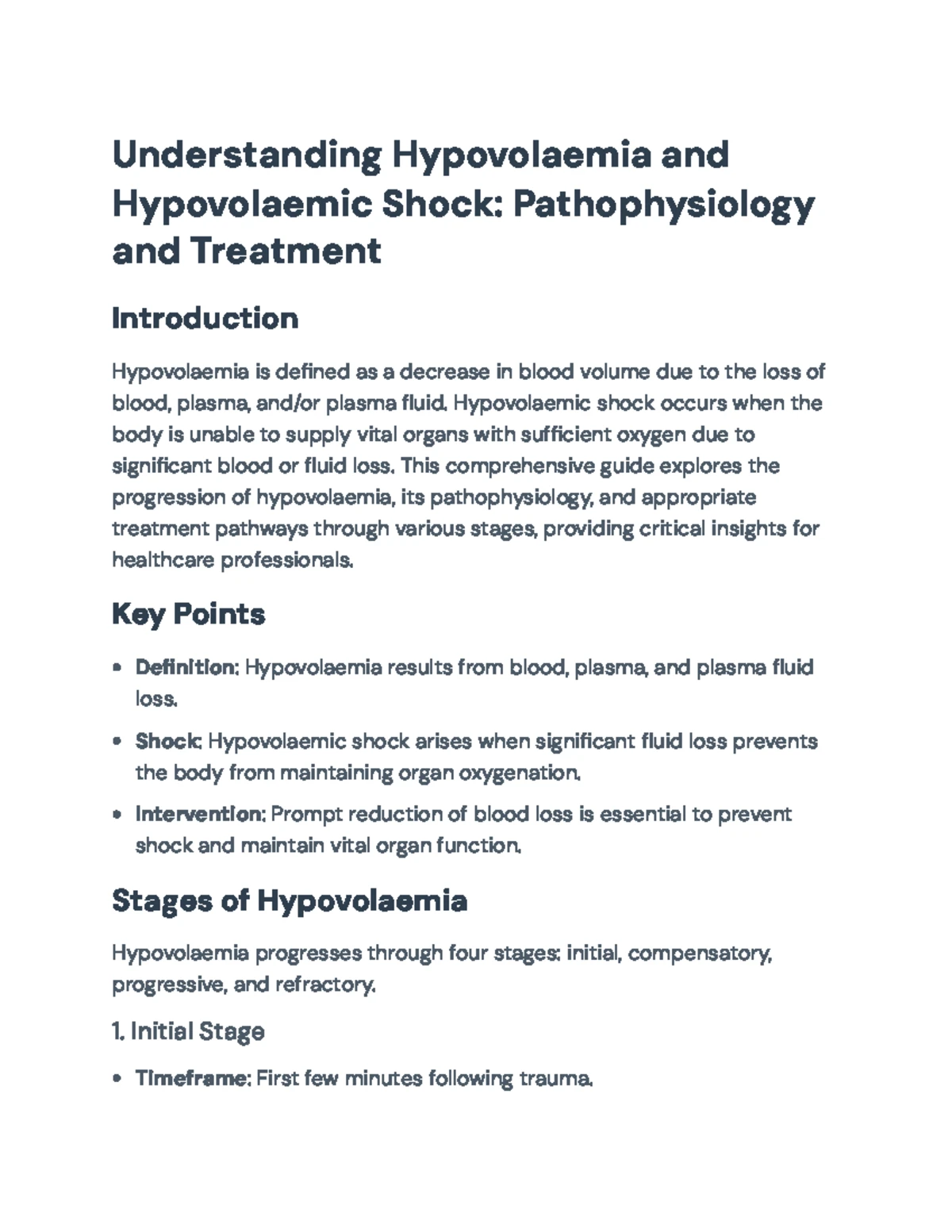 Pathophysiology & Treatment of Hypovolaemia and Shock in Nursing - Studocu