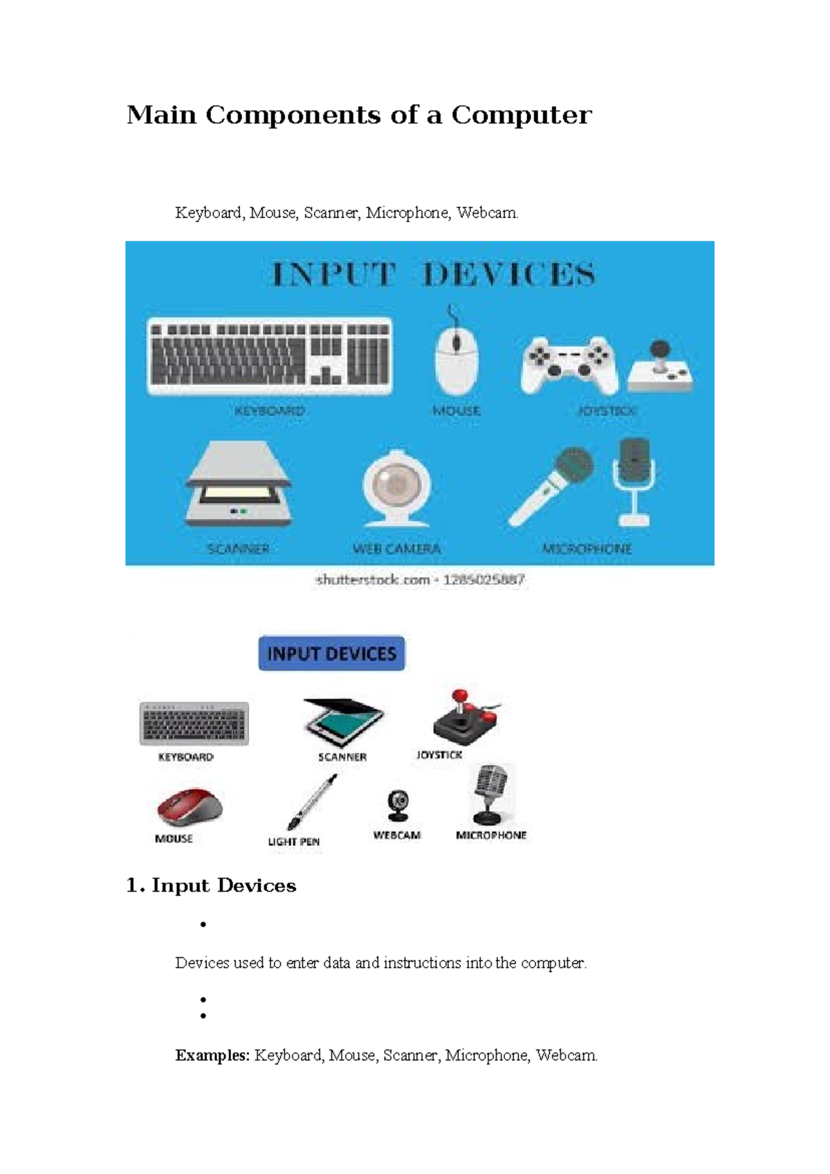 Main Components of a Computer: Input & Output Devices Overview - Studocu