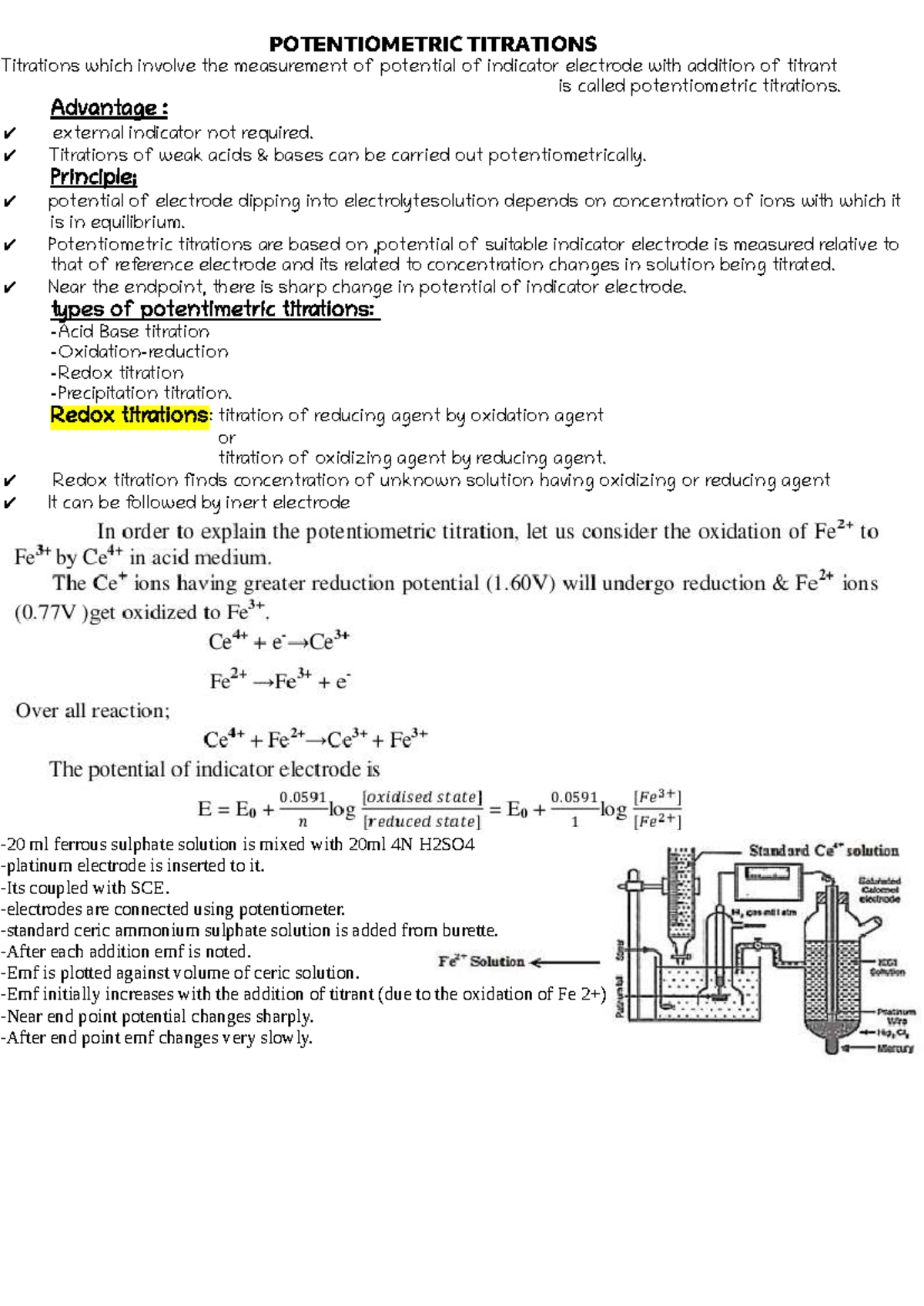 POTENTIOMETRIC TITRATIONS: Module 1 Chemistry Overview and Applications ...