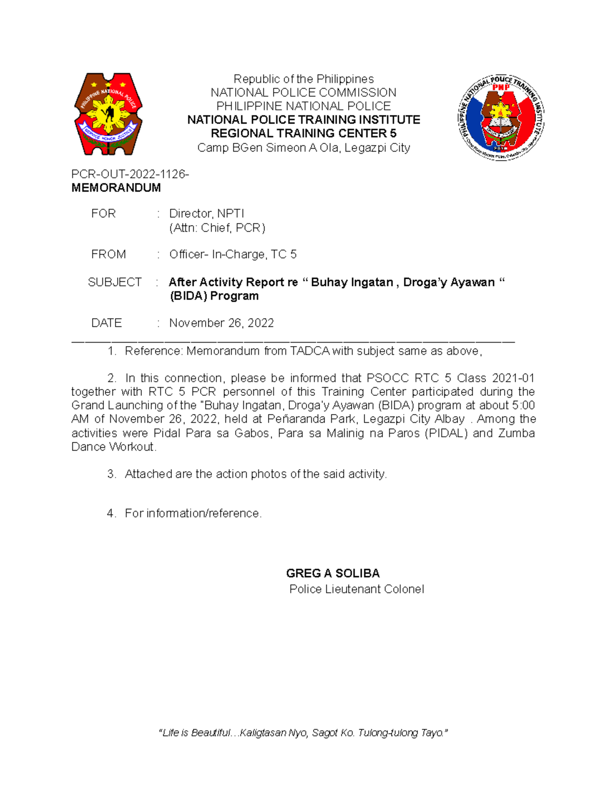 AAR FOR BIDA Program RTC 5 - Republic of the Philippines NATIONAL ...