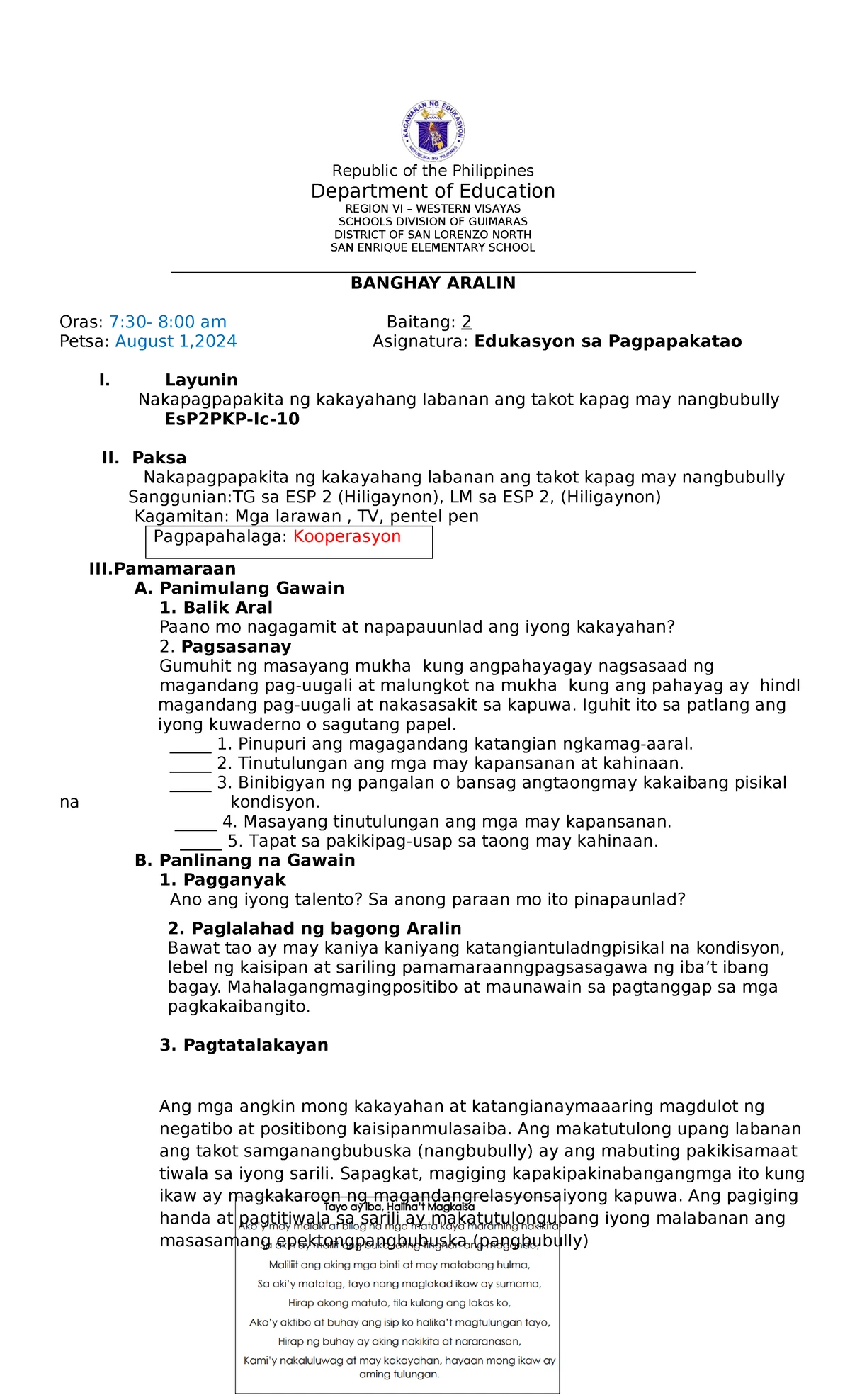 Sample Class Program for Grade 3 SY 2024-2025 in MATATAG Curriculum ...