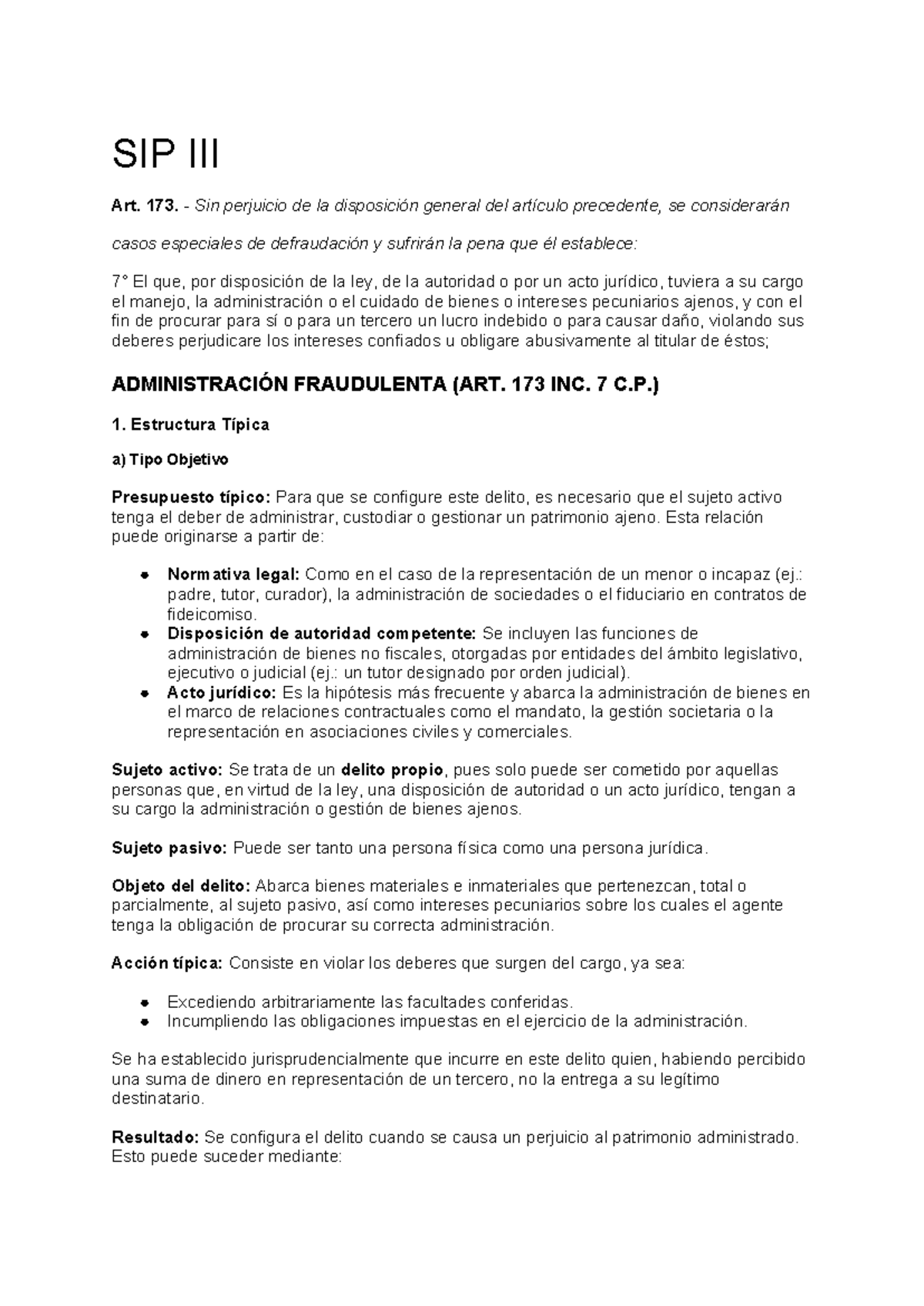 SIP III - PARCIAL 1 DE SIP III - SIP III Art. 173. - Sin perjuicio de ...