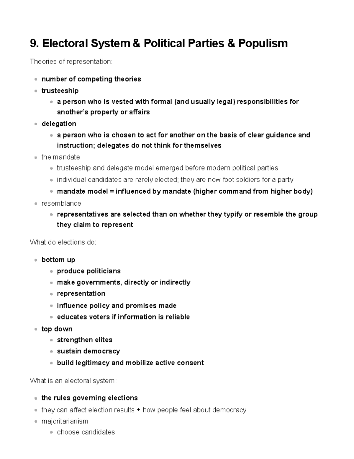 9. Electoral System, Political Parties & Populism Overview - Studocu