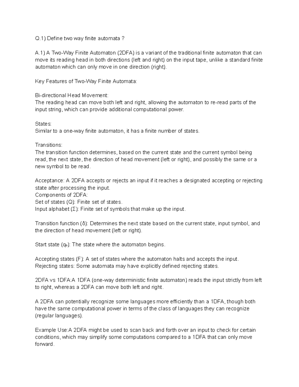 CS-501 TOC Unit 1 & 2 - Two-Way Finite Automata and Machines Overview ...