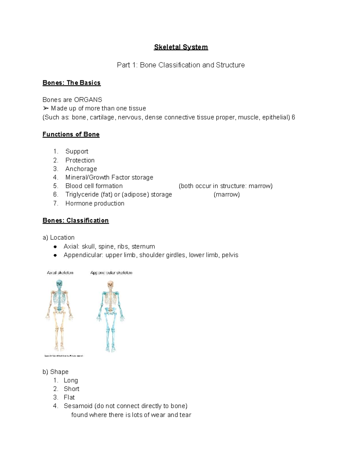 NATS 1650 Lecture Notes: Skeletal System Overview and Bone ...
