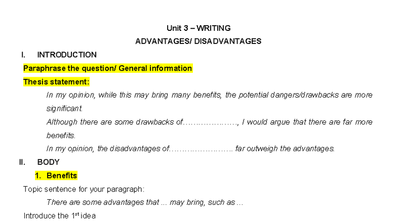 WRI Disadvantages & Advantages - Unit 3 Essay Notes - Studocu