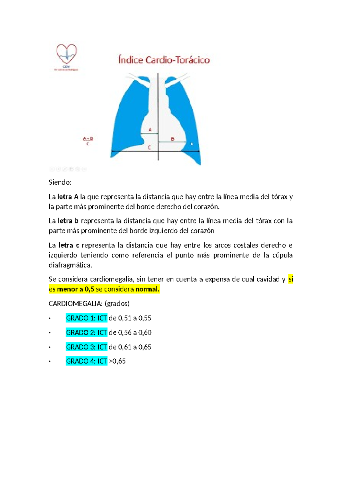 Icc Cardiotorácico: Medición y Clasificación de la Cardiomegalia - Studocu