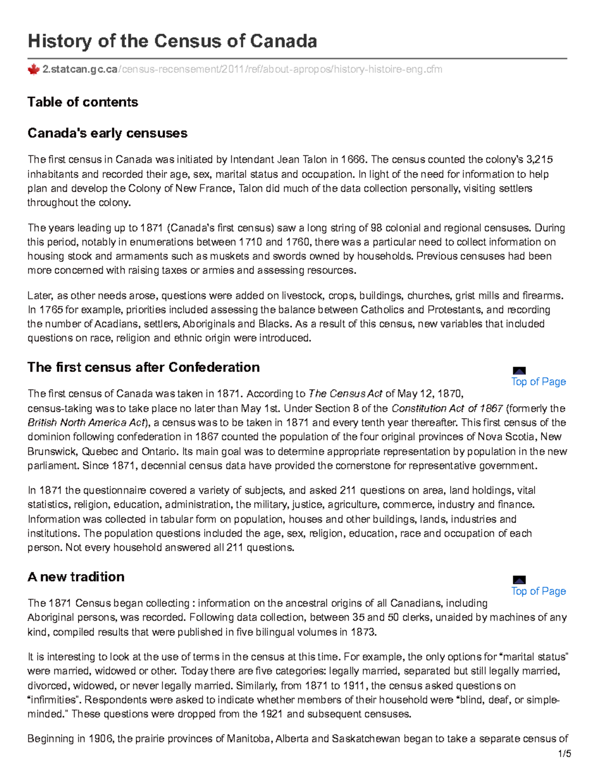 History of the Census of Canada: A Comprehensive Overview - Studocu