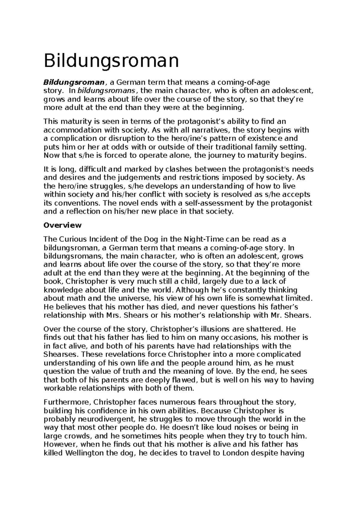 Bildungsroman Analysis: 'The Curious Incident of the Dog' Insights ...