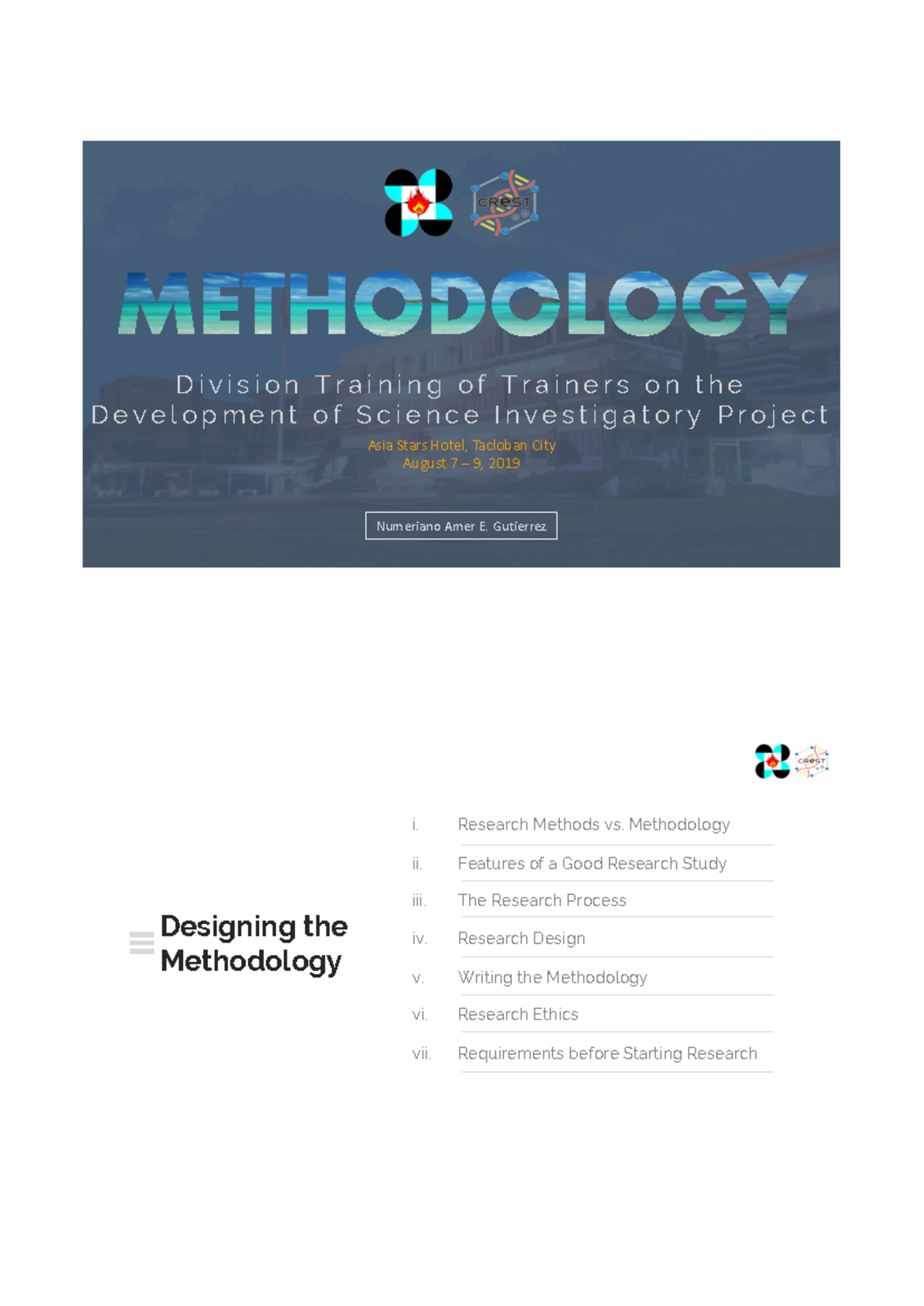 Designing Methodology for Science Investigatory Projects (DMT 101 ...