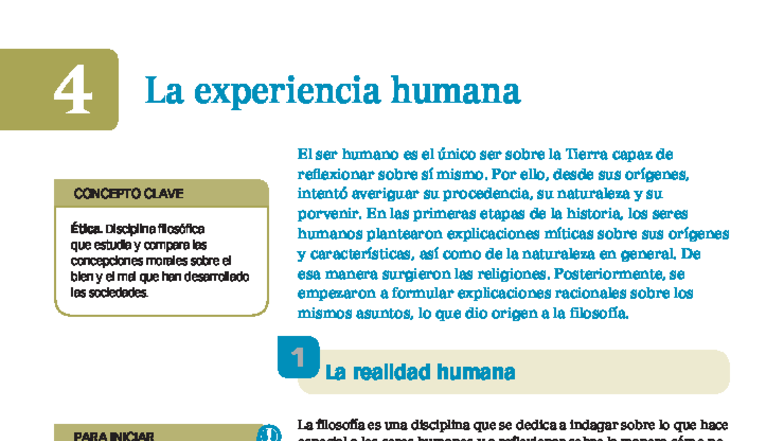 Unidad 4: La Experiencia Humana y la Ética en Filosofía - Studocu