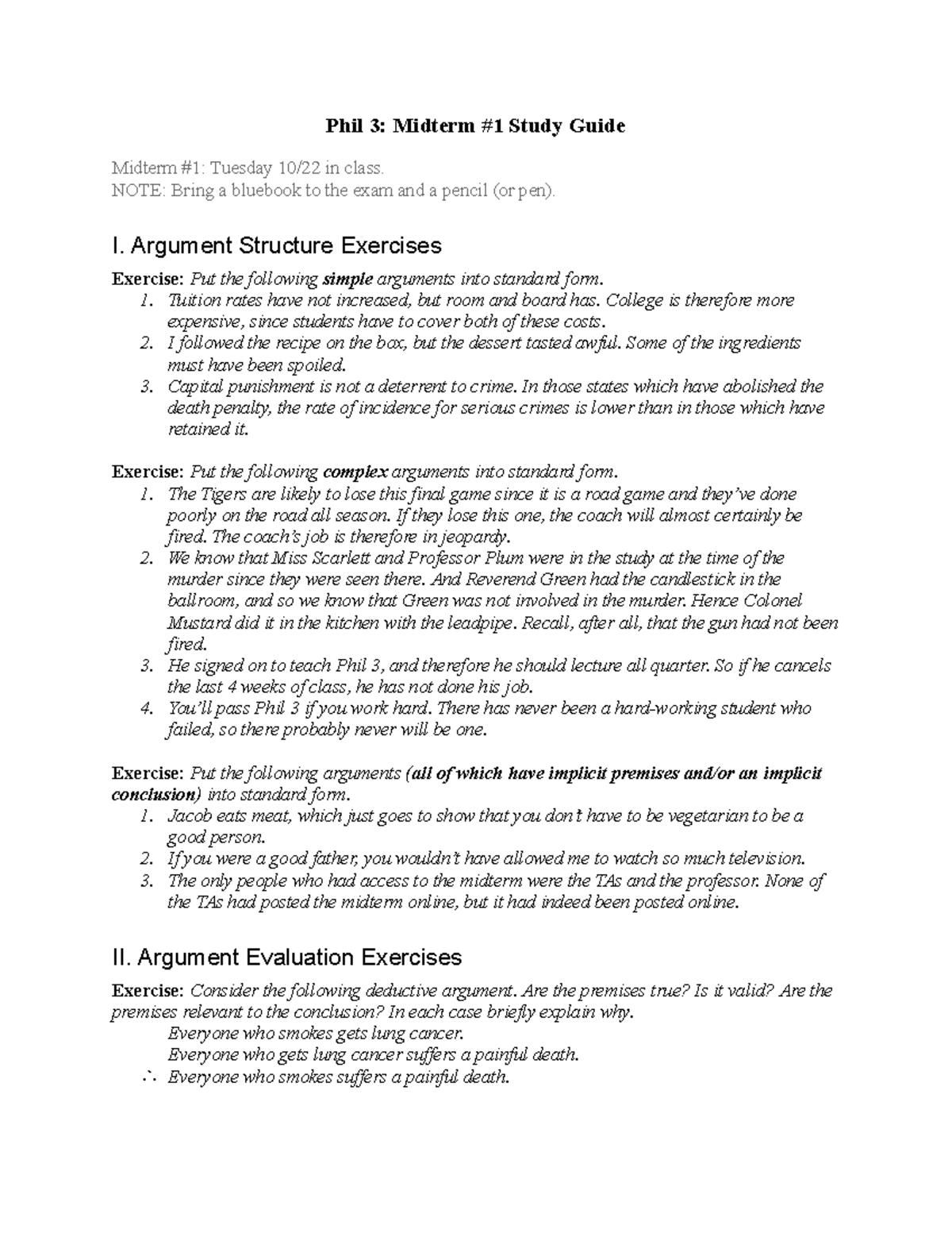 Phil 3: Midterm #1 Study Guide - Argument Structure and Evaluation ...
