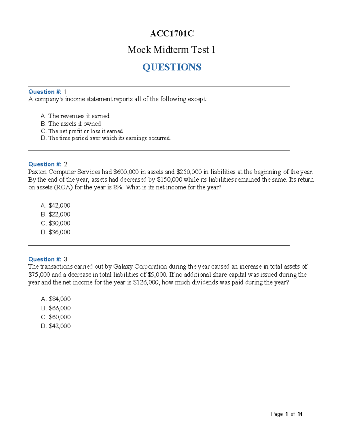 ACC1701C Mock Midterm Test 1 Questions and Answers - Studocu
