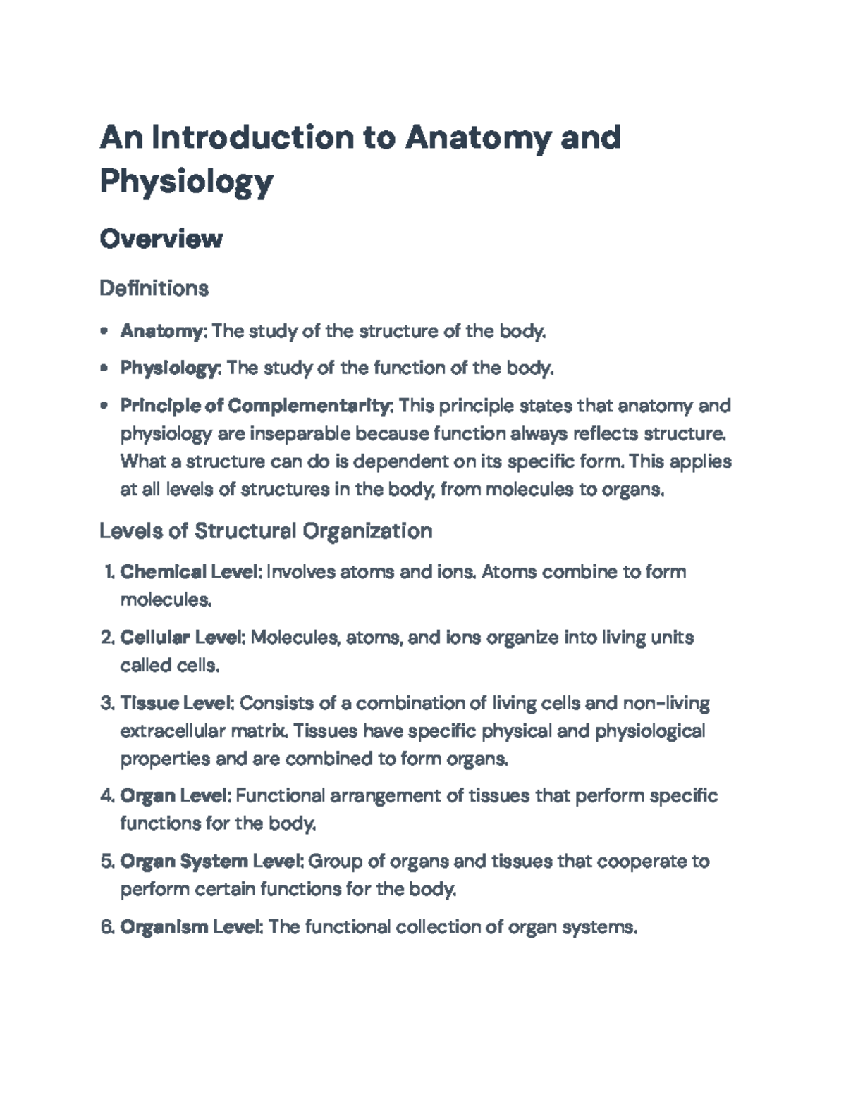 Introduction to Anatomy and Physiology: Structure, Function ...