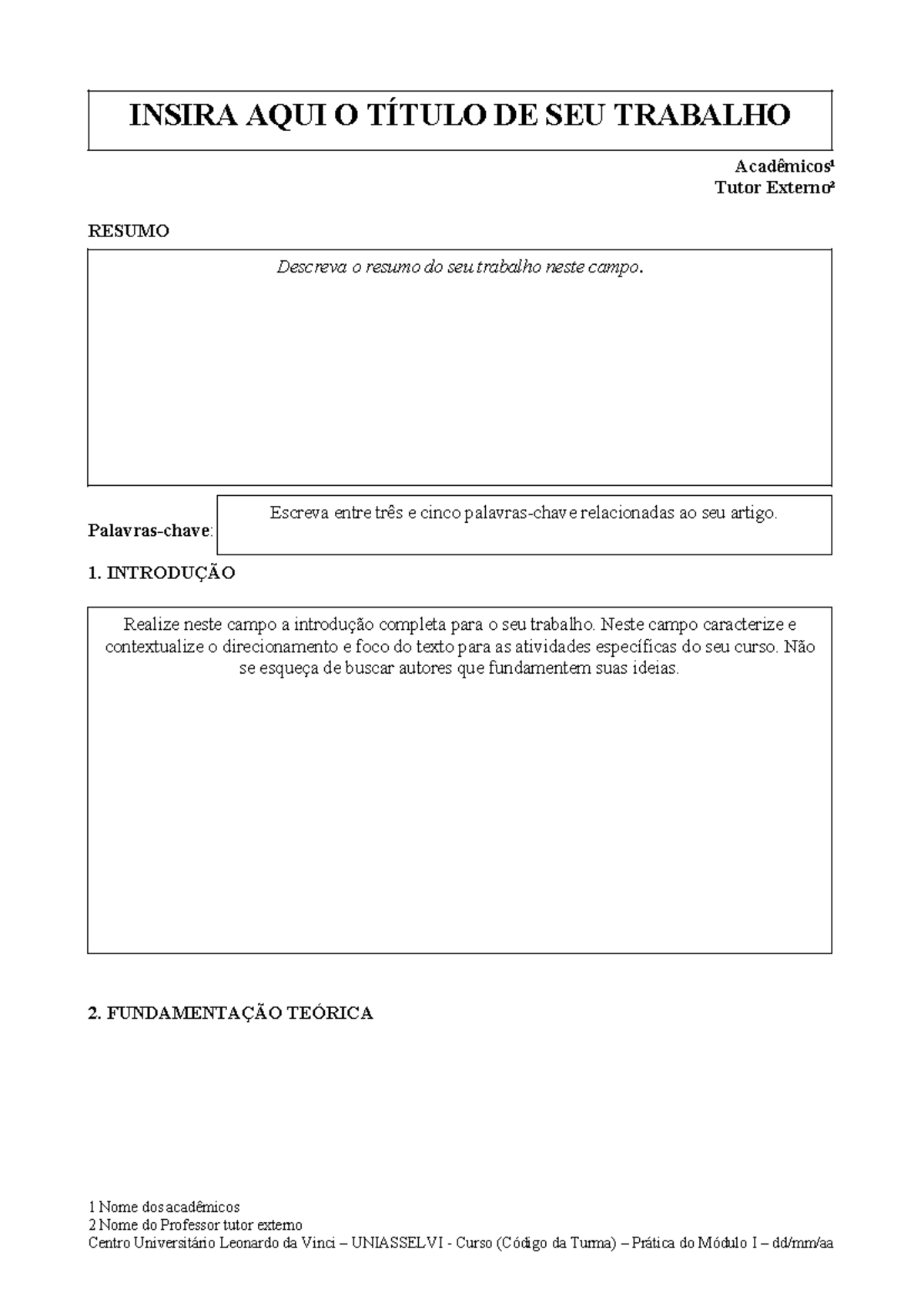 Template Módulo VII - Trabalho Acadêmico UNIASSELVI - Studocu