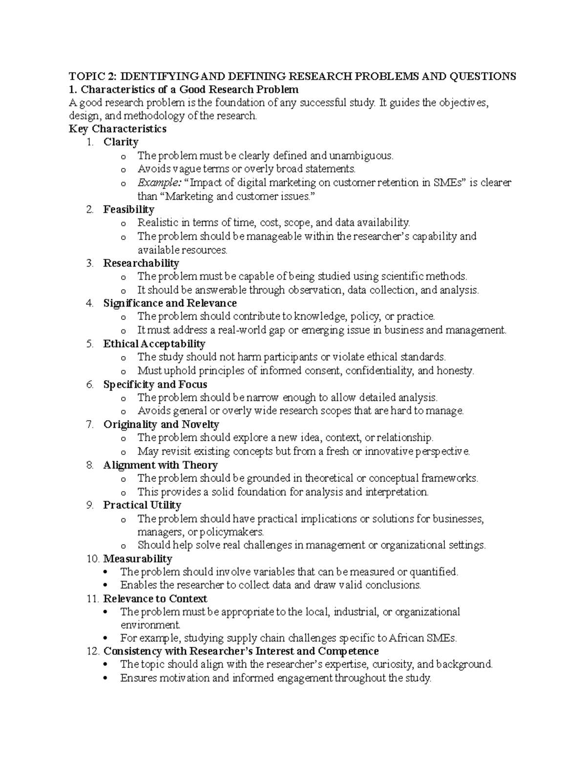 Topic 2: Identifying & Defining Research Problems in Business - Studocu