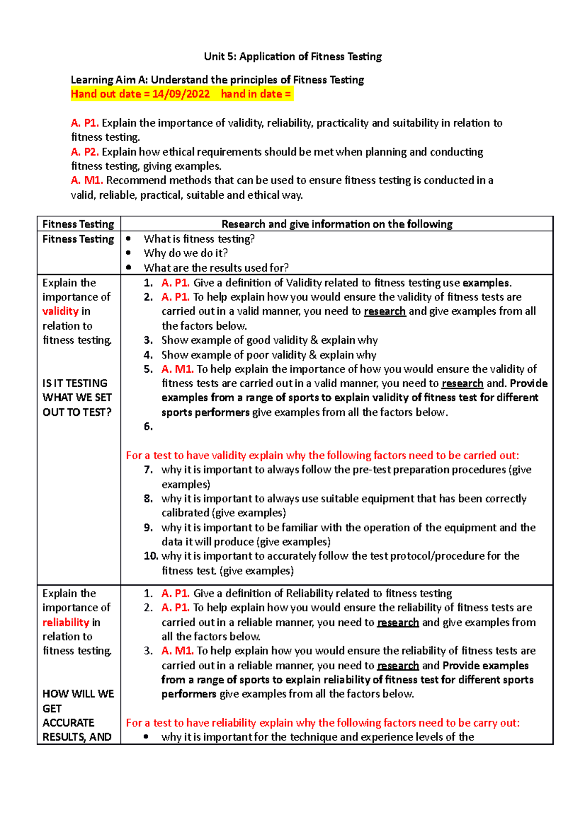 Unit 5: Application of Fitness Testing - P1, P2, M1 Explained - Studocu