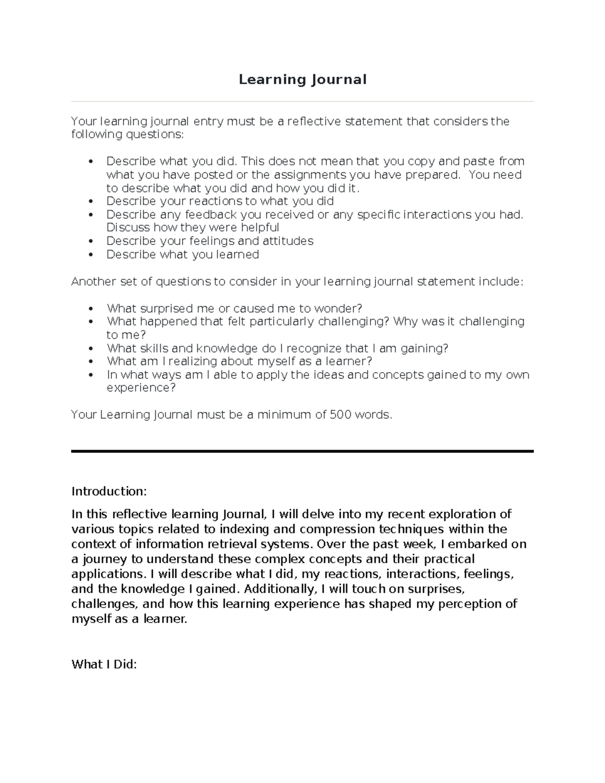 Reflective Learning Journal for Unit 3: Indexing & Compression ...