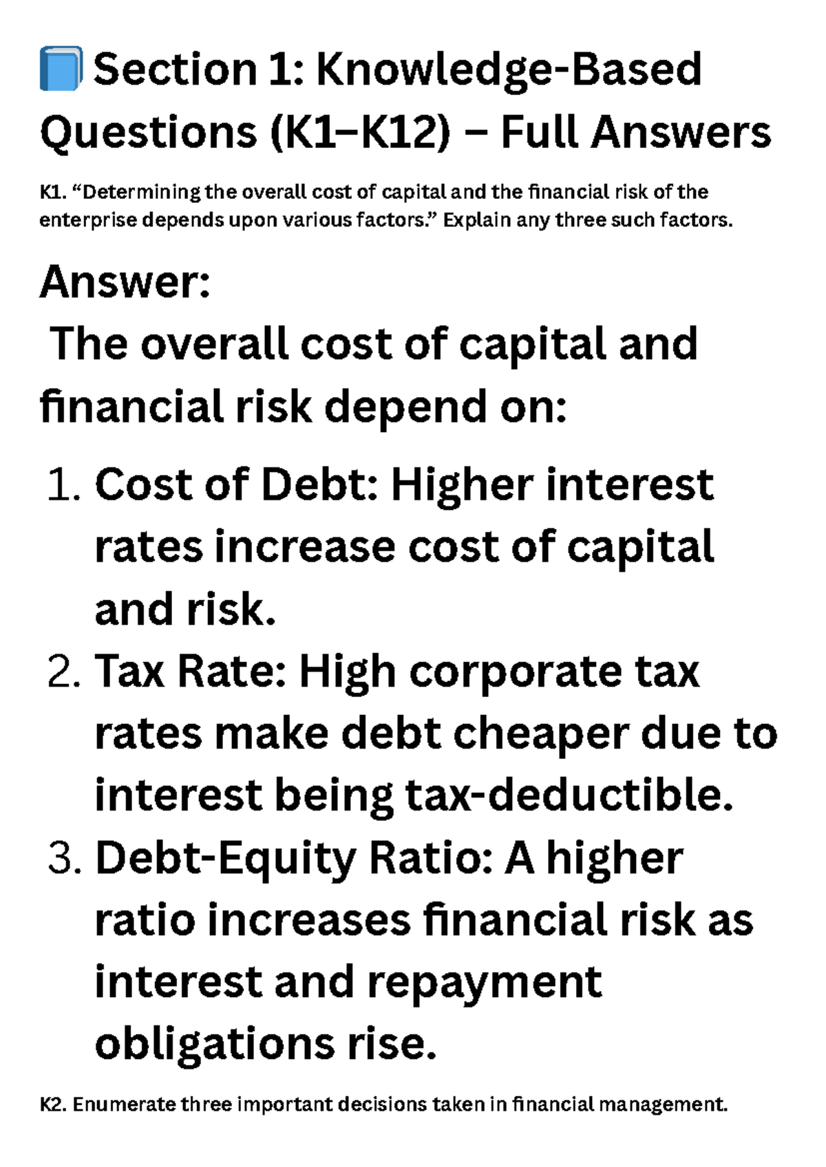 Section 1: Knowledge-Based Questions (K1–K12) – Full Answers for ...