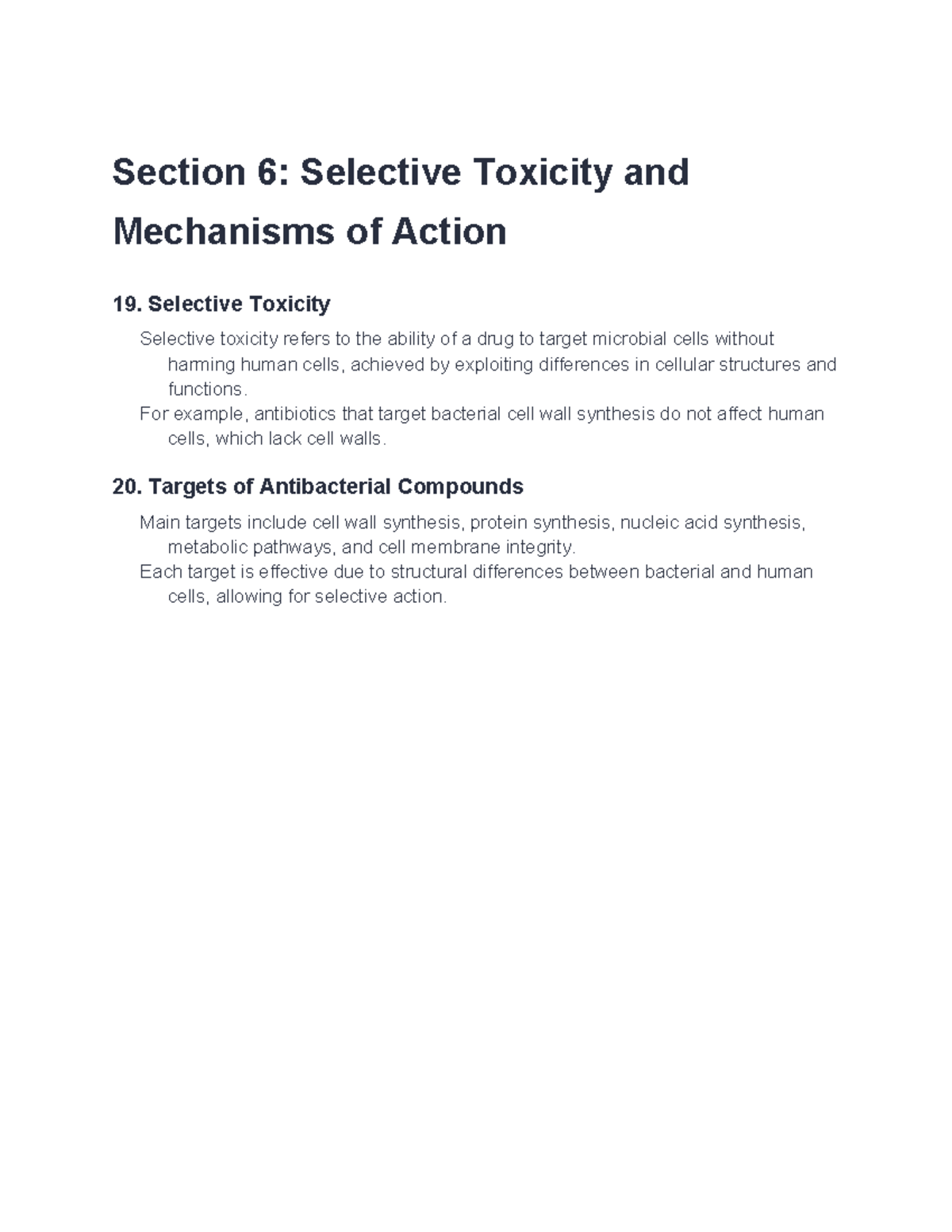 Selective Toxicity & Mechanisms of Action in Antibacterial Drugs - Studocu