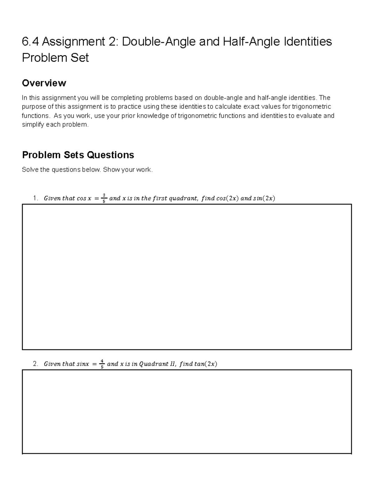 6.4 A2: Trigonometric Identities Problem Set Overview and Solutions ...