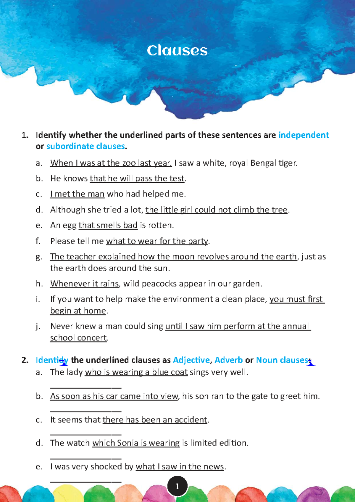 Clauses 1 - Identifying Independent & Subordinate Clauses - Studocu
