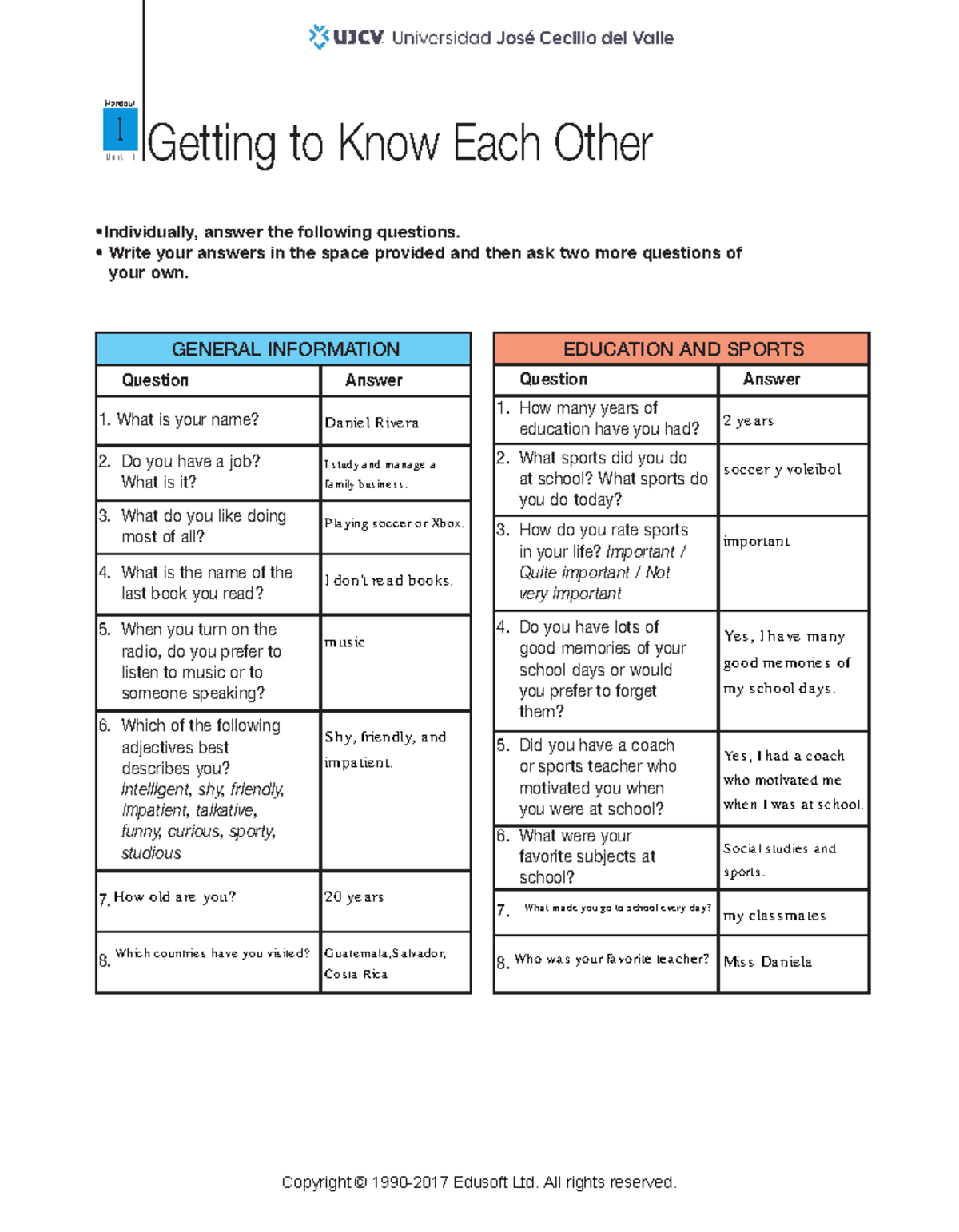 01 Intermediate I Handout: Getting to Know Each Other Activities - Studocu