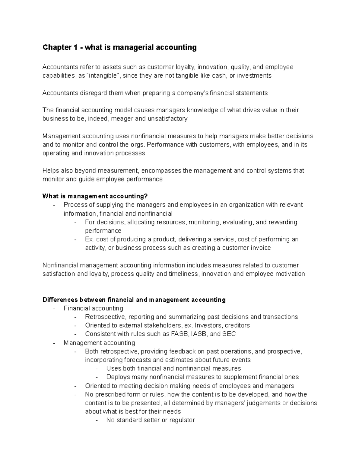 Managerial Accounting BU247 Midterm Study Notes: Chapter 1 Overview ...