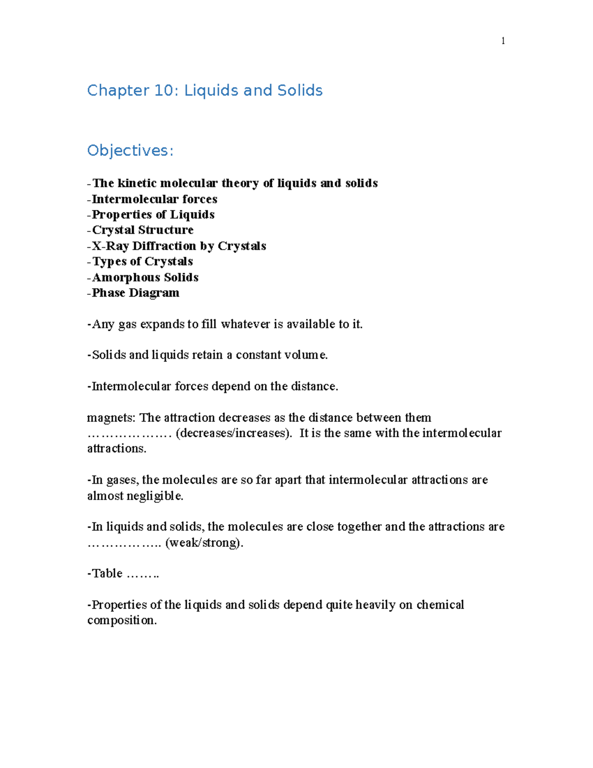 Chapter 10: Liquids and Solids Overview - Key Concepts and Forces - Studocu