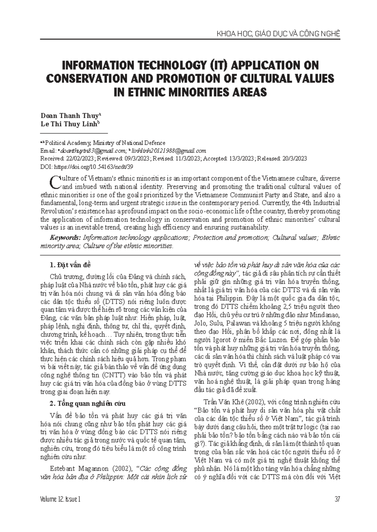 Đoàn+Thanh+Thủy - hong có gì - Volume 12, Issue1 37 INFORMATION TECHNOLOGY (IT) APPLICATION ON ...