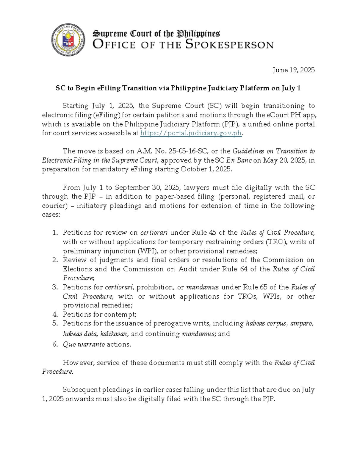 20250619 SC eFiling Transition Guidelines Starting July 1, 2025 - Studocu