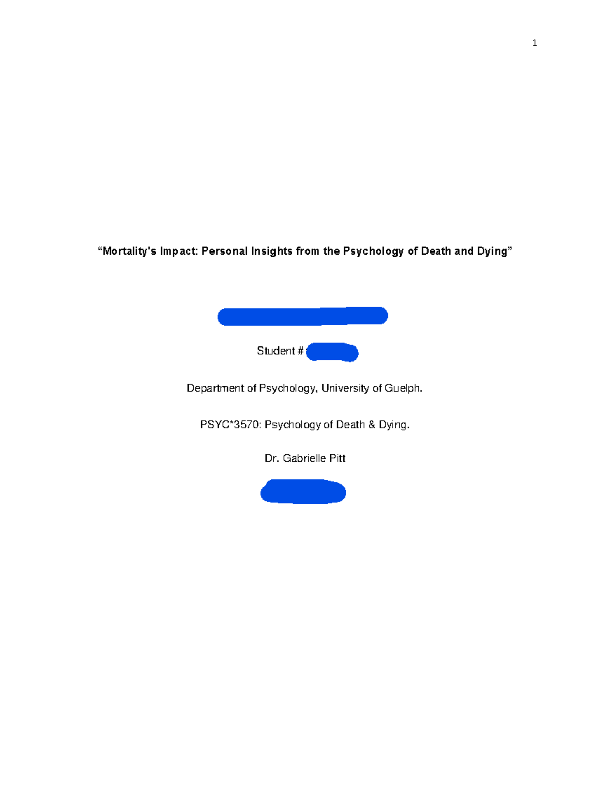 Reflection paper final - “Mortality's Impact: Personal Insights from ...