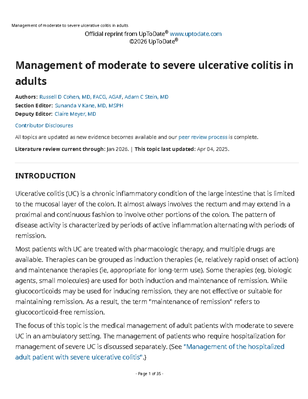 Management of Moderate to Severe Ulcerative Colitis in Adults: A ...