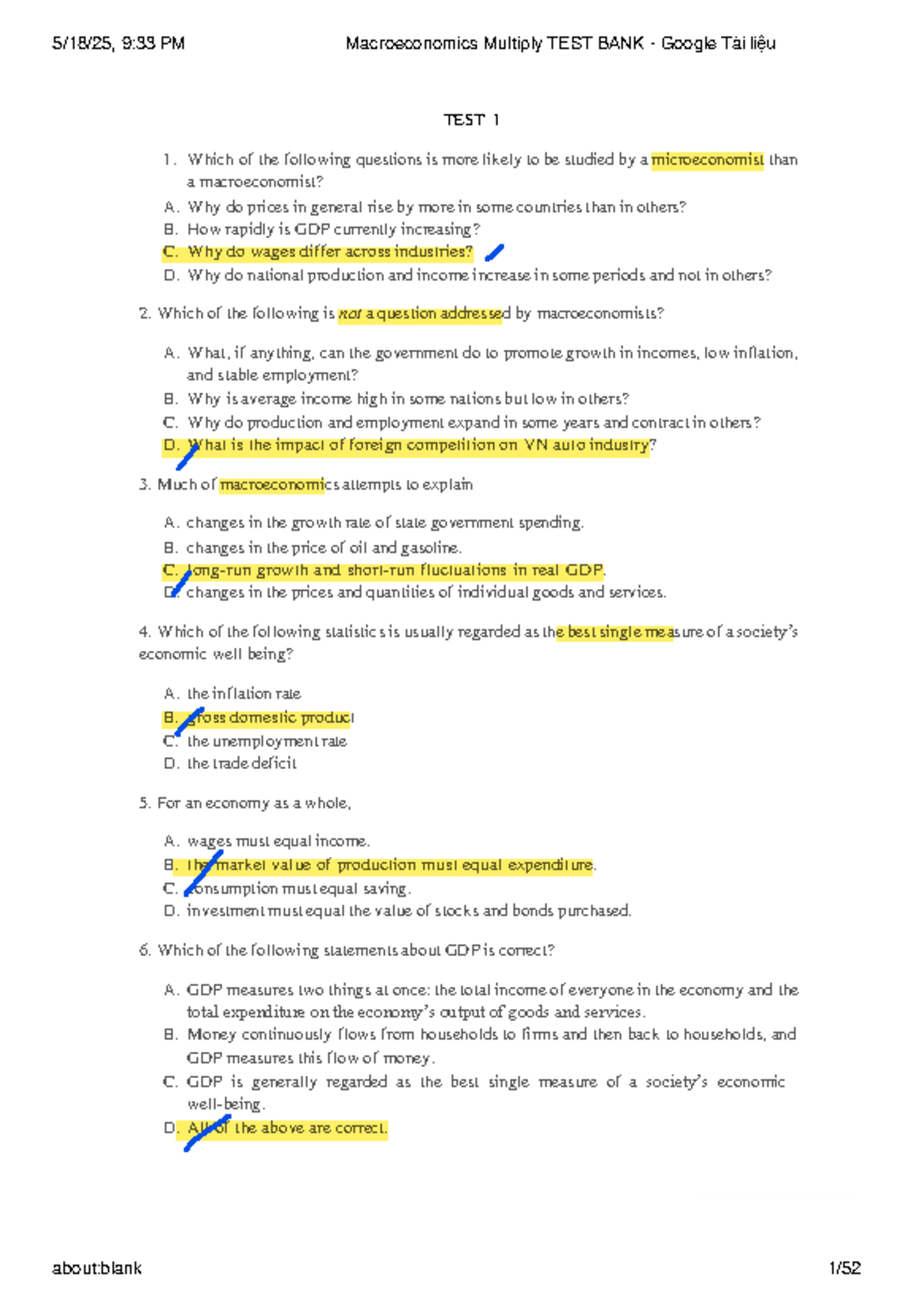 Macroeconomics TEST BANK: Key Concepts and Questions for Review - Studocu