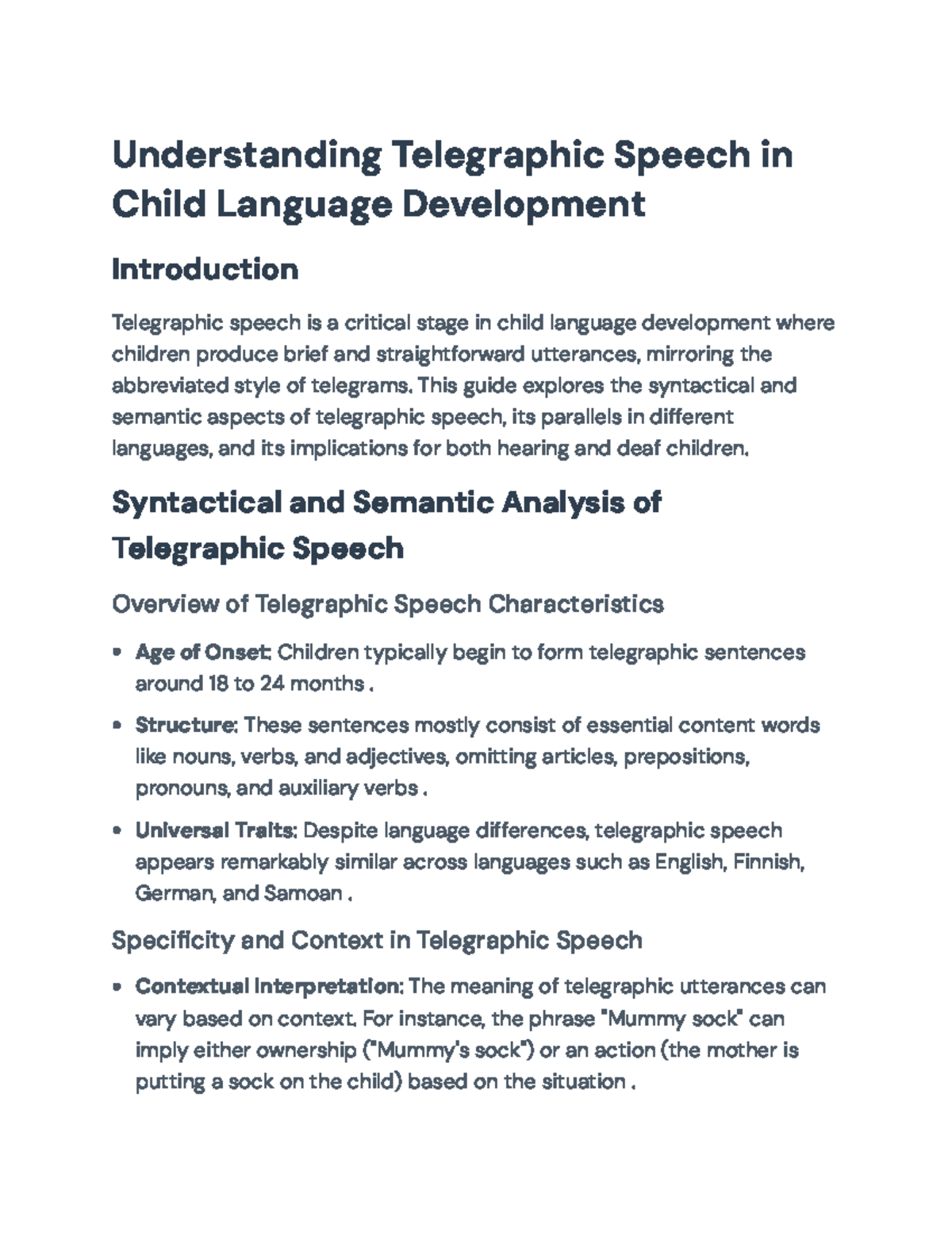 Understanding Telegraphic Speech in Child Language Development ...