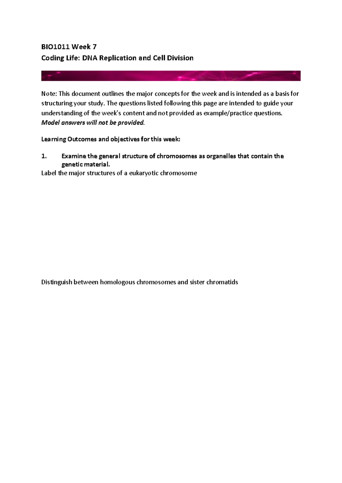 BIO1011 Week 7 Study Guide: DNA Replication & Cell Division Concepts ...