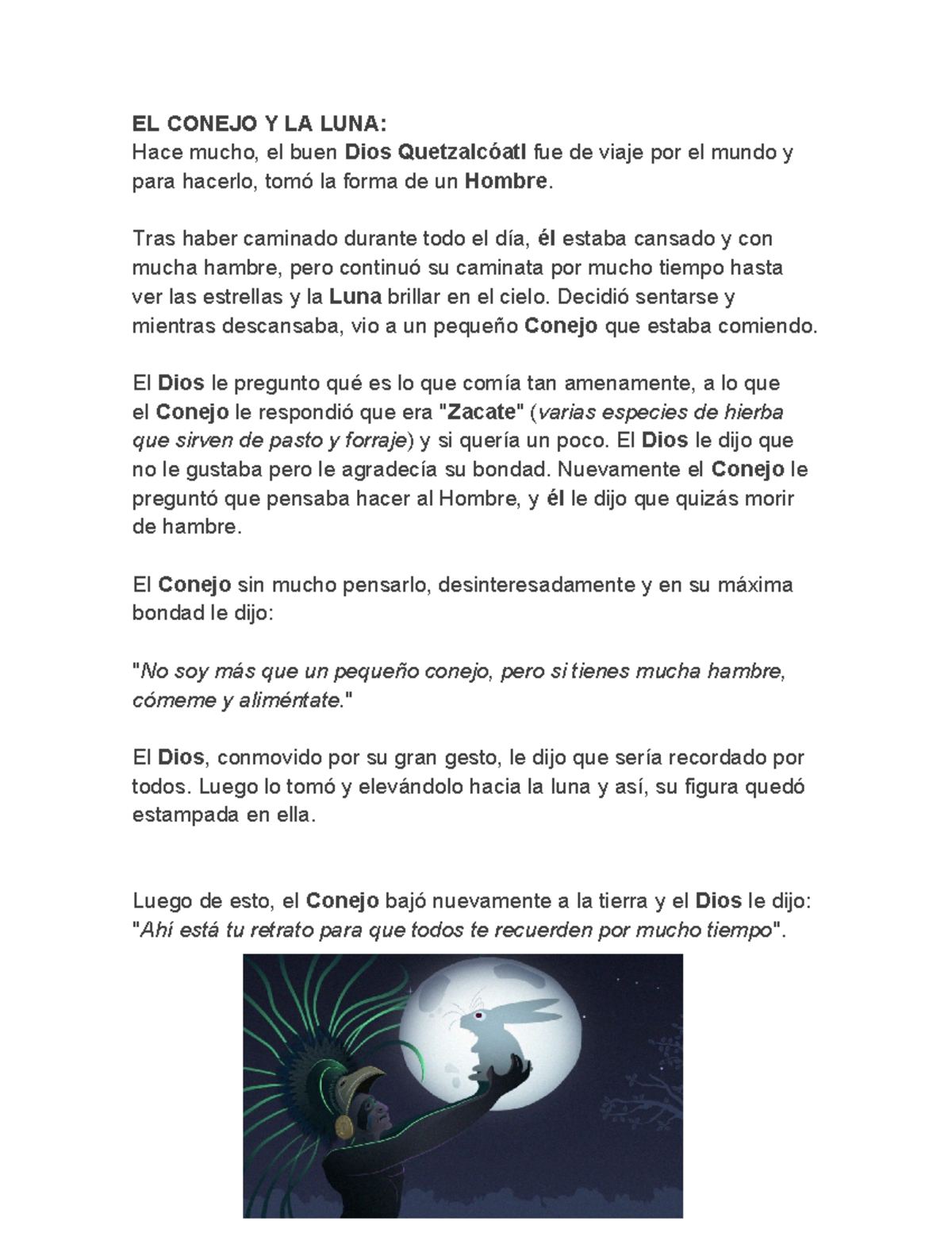 Leyenda: El Conejo y la Luna - Un Relato de Generosidad - Studocu