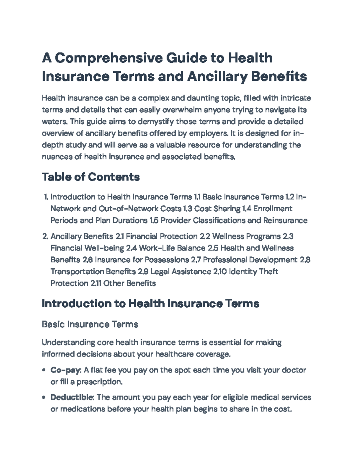 Comprehensive Guide to Health Insurance Terms & Ancillary Benefits ...