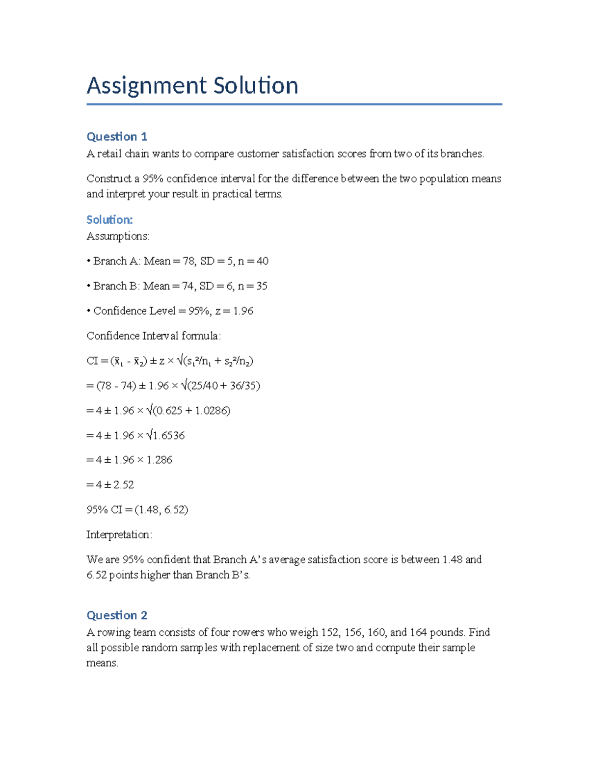 Confidence and Sampling Analysis: Assignment Solution for Stats 101 ...