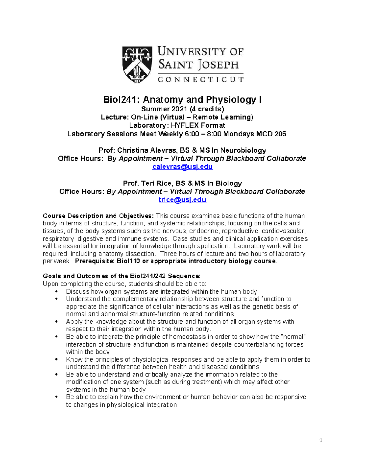 Biol241: Anatomy and Physiology I Course Syllabus - Summer 2021 - Studocu